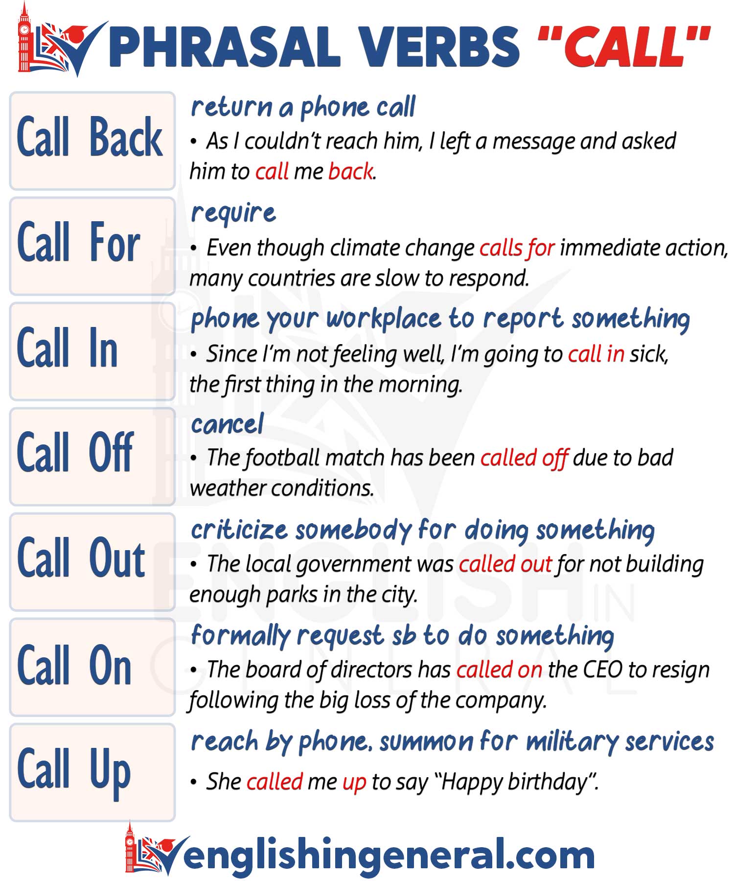 Phrasal Verbs With Call Vocabulary English In General