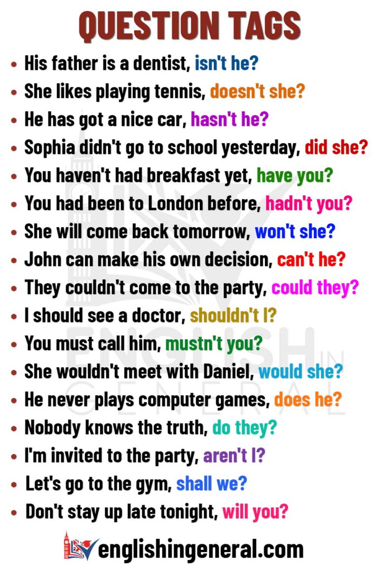 Question Tags In English Grammar Lesson English In General Question Tags In English Grammar Lesson English In General